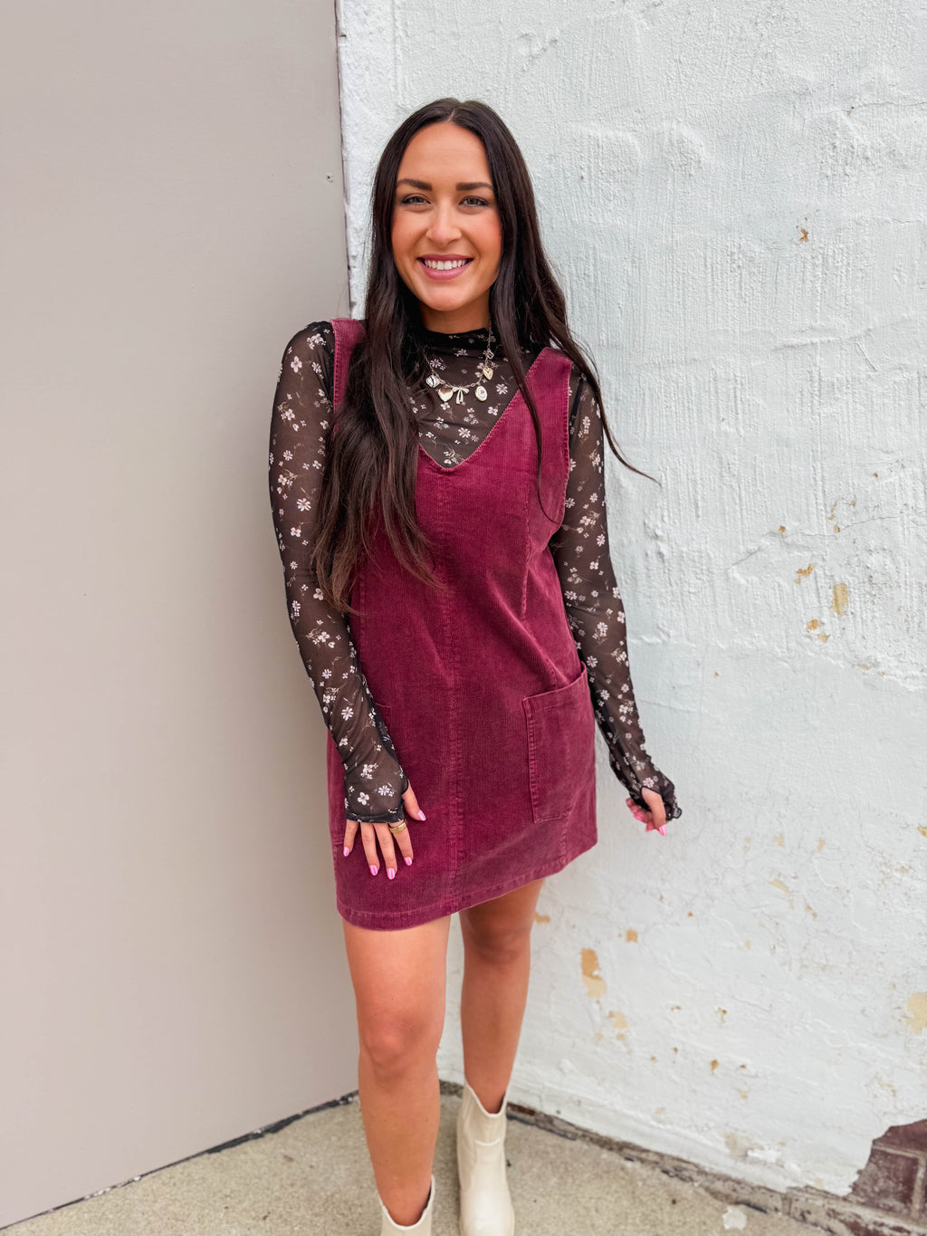 Adeline Corduroy Overall Dress-Berry – IKT