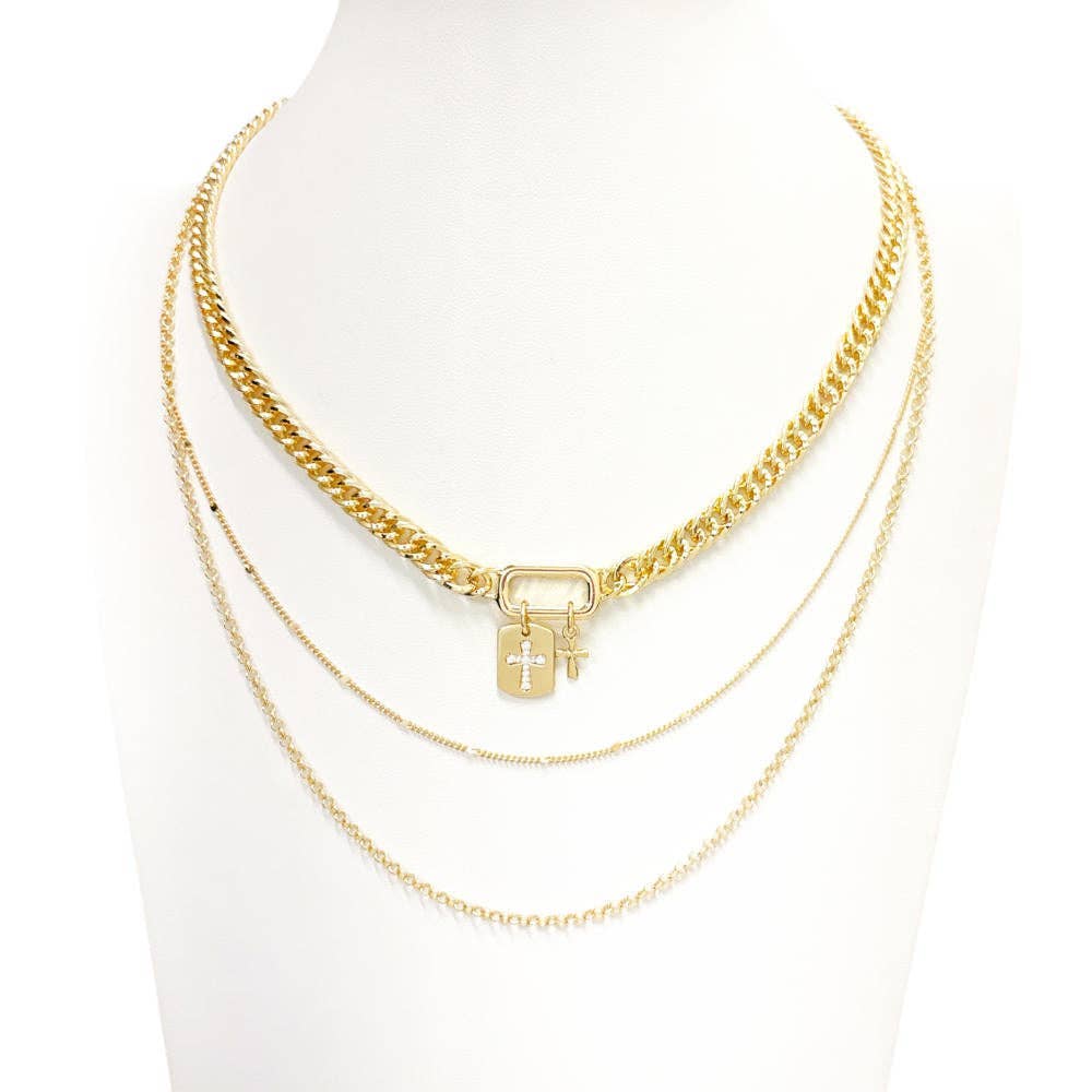 3 Layer Gold Chain With Cross Charms Necklace – IKT